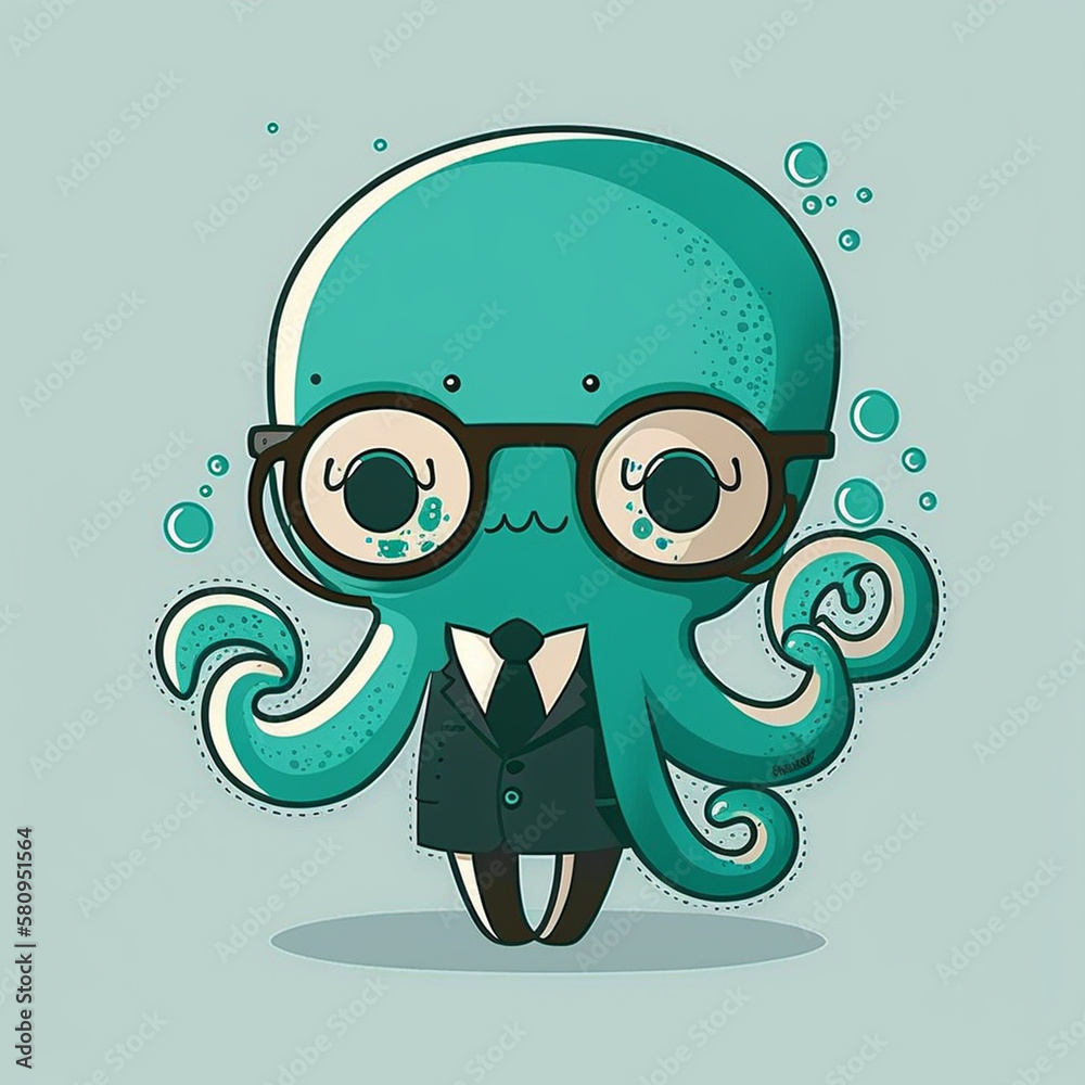 Cute octopus wearing a suit and glasses, premium vector art ...
