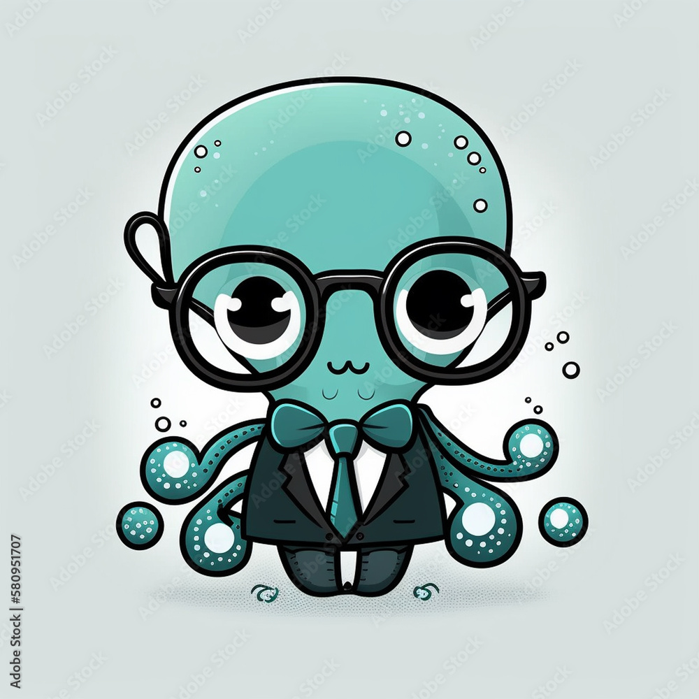 Cute octopus wearing a suit and glasses, premium vector art ...