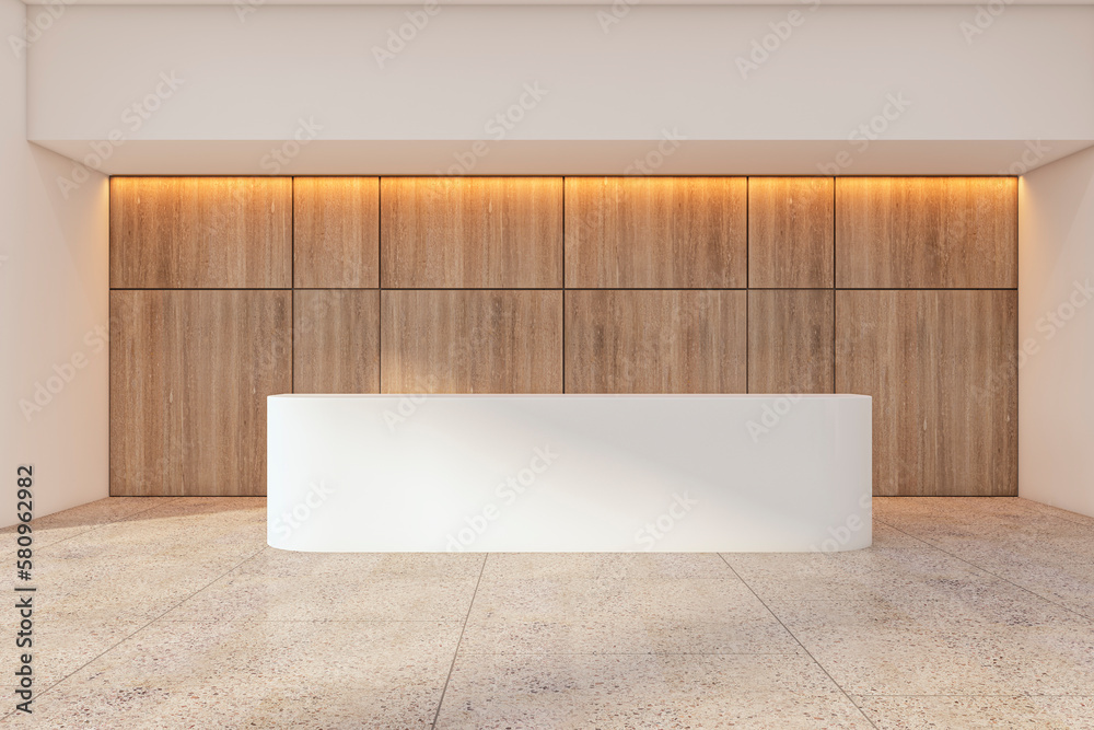 Ilustración de Stock Front view on blank modern white stylish reception ...