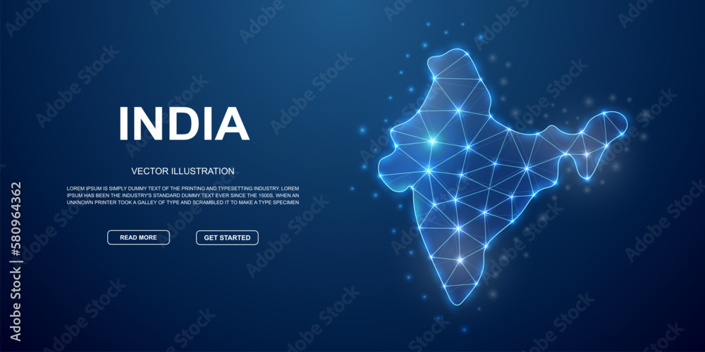 India 3d low poly landing page template. India map design illustration ...