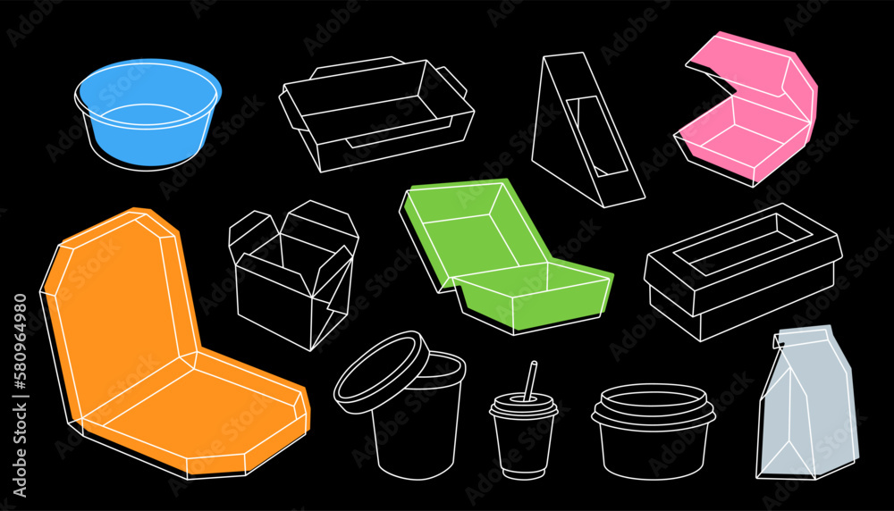 Takeaway cardboard containers set. Cardboard boxes for takeaway food ...
