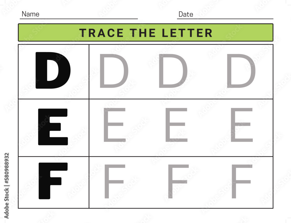 Alphabet tracing practice Letter D, E, F. worksheet with alphabet ...