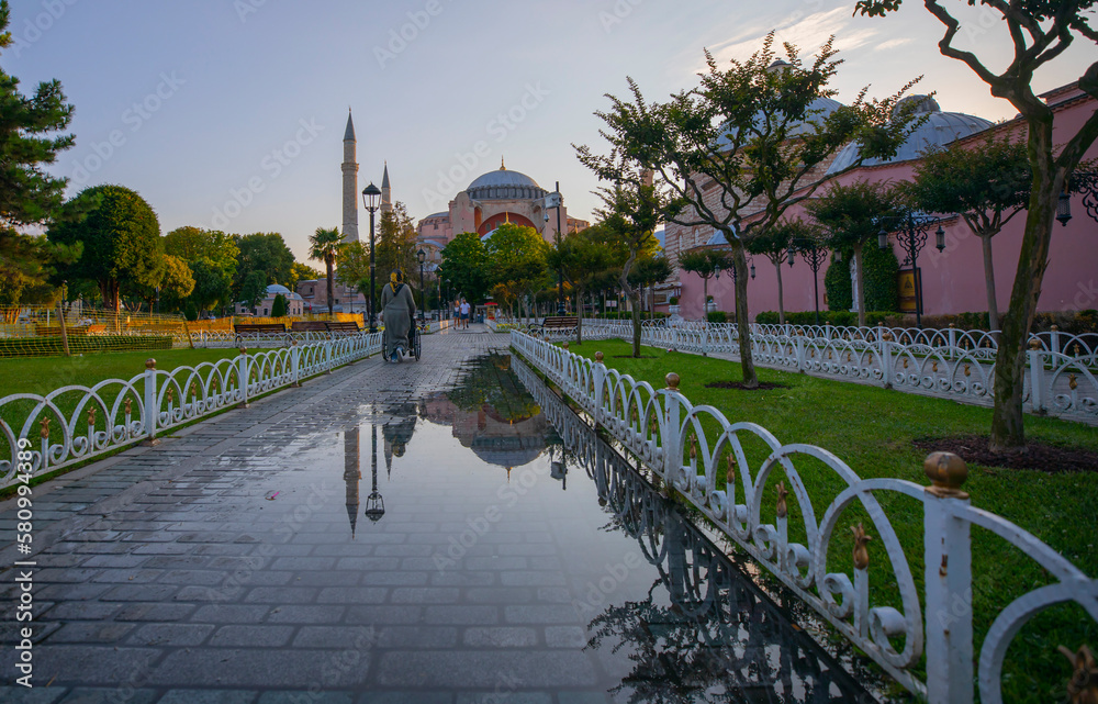 Hagia Sophia is an ancient religion landmark of Istanbul on sunset ...