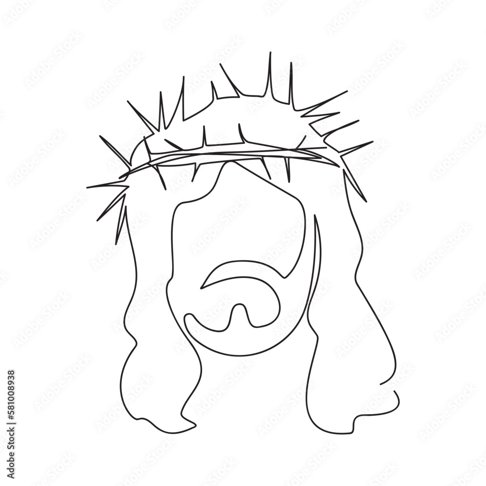 Continuous line drawing of Jesus Christ wearing a crown of thorns ...