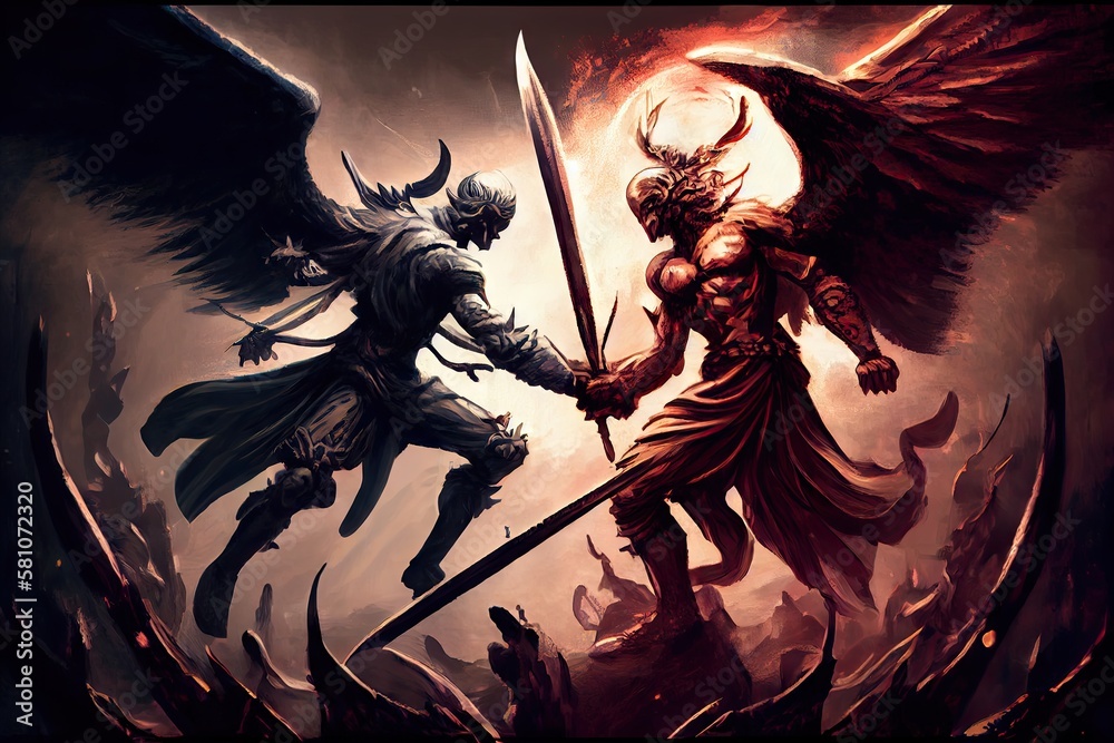 a depiction of the battle between good and evil, with angels and demons ...