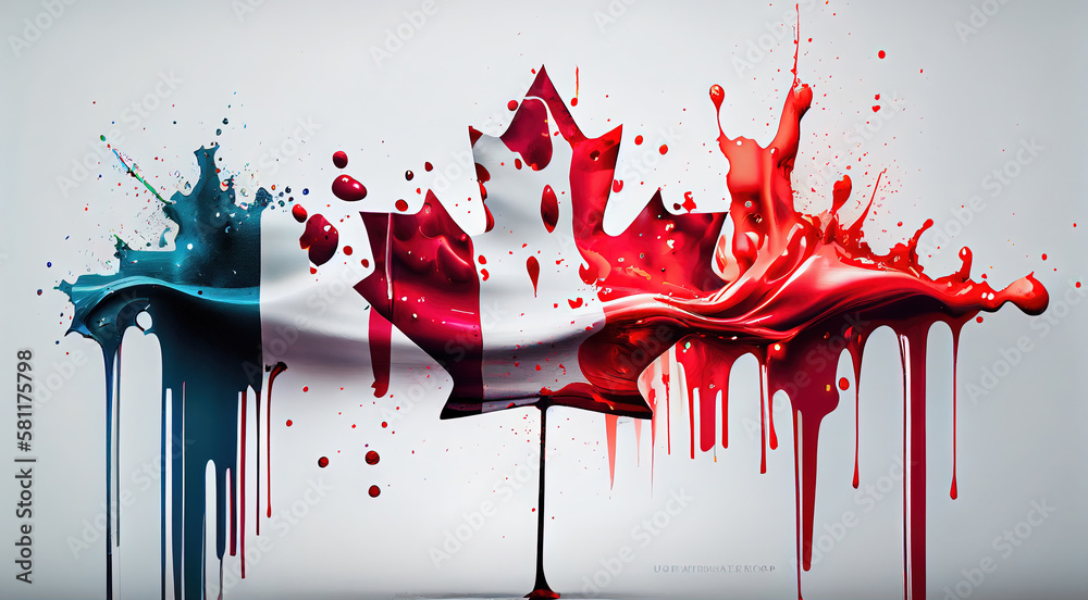 Liquid Paint Colors of Canada Flag Dripping and Explosion Abstract Art ...