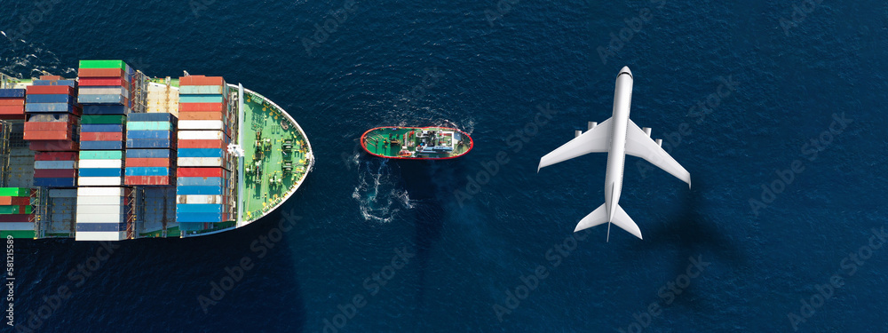 Aerial drone concept top down photo of container terminal port and ...
