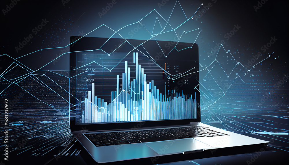 Digital image of background with charts and graphs, blending with ...