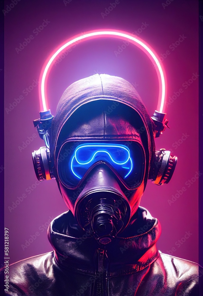 Portrt of a sci-fi cyberpunk man. High-tech futuristic man from the ...