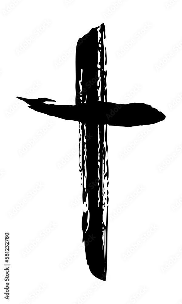 Handdrawn christian cross symbol, hand painted with ink brush. Png ...