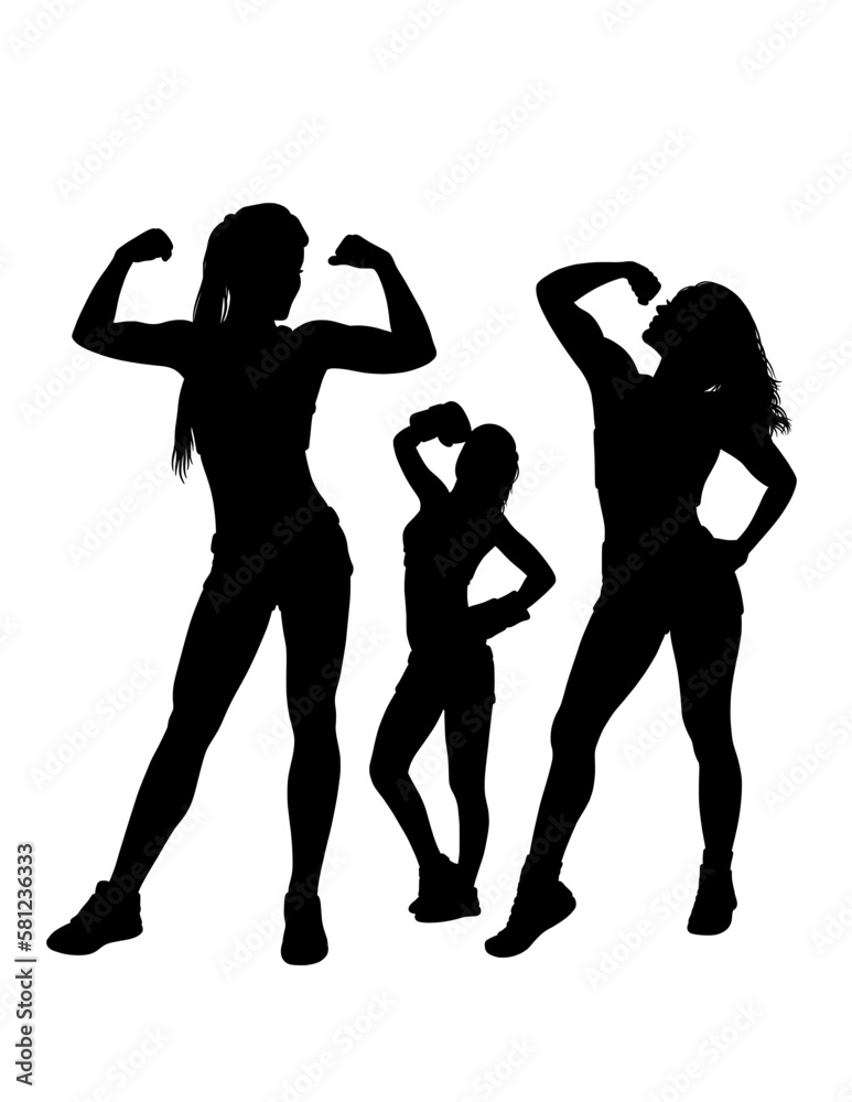 Strong girl showing her biceps silhouette, bodybuilding pose gym sport ...