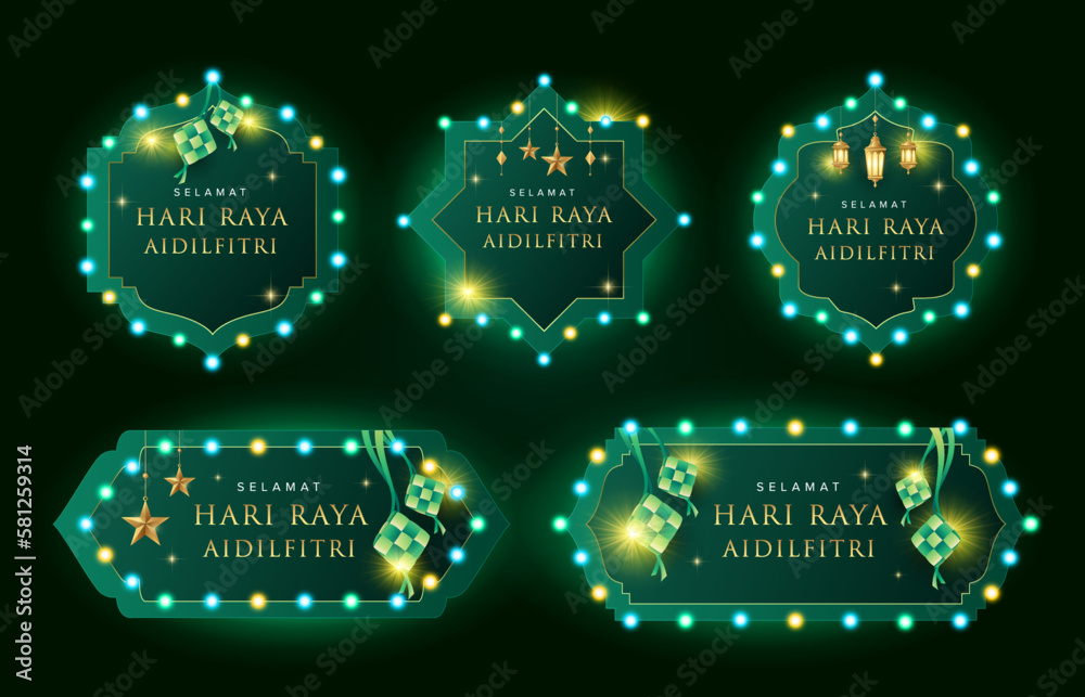 Hari Raya Retro Light Bulb Style Label Collection. Promotion sale label ...