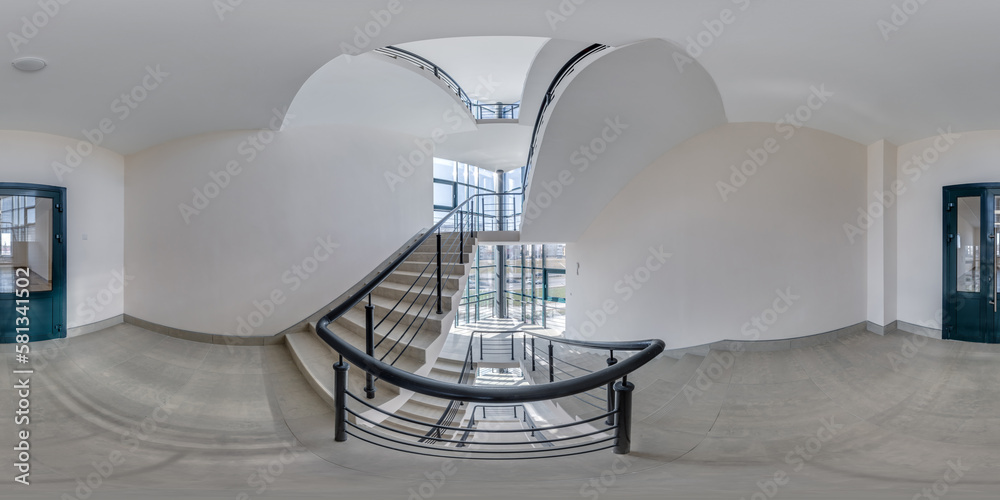 full hdri 360 panorama view in empty hall near emergency and evacuation ...