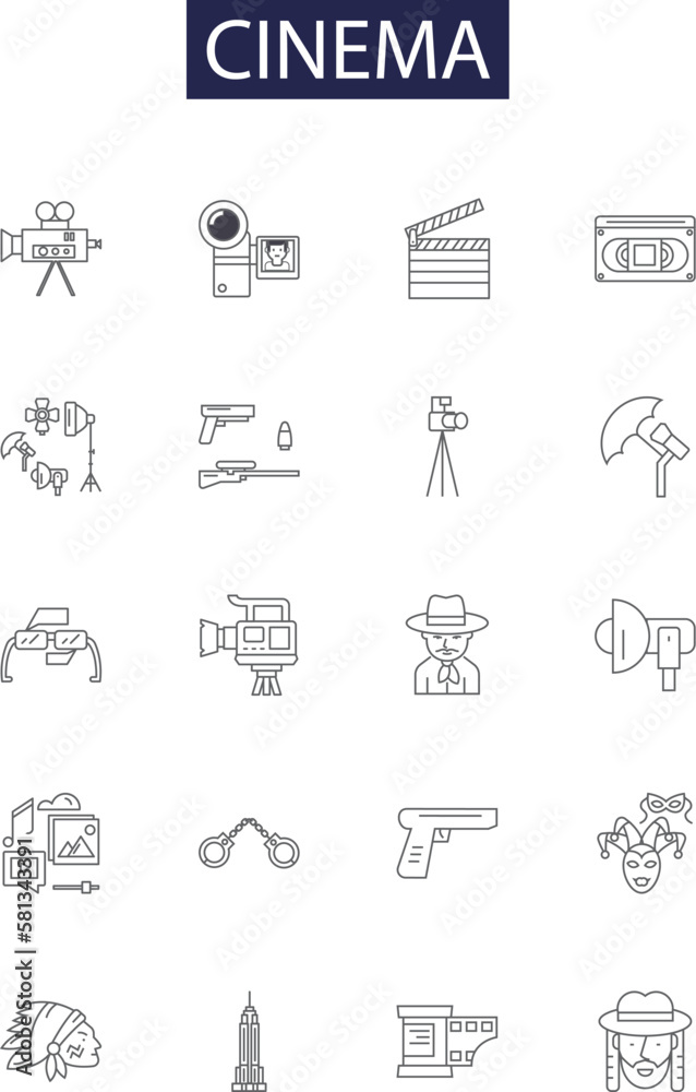 Cinema line vector icons and signs. Film, Theater, Theater-goer, Video ...