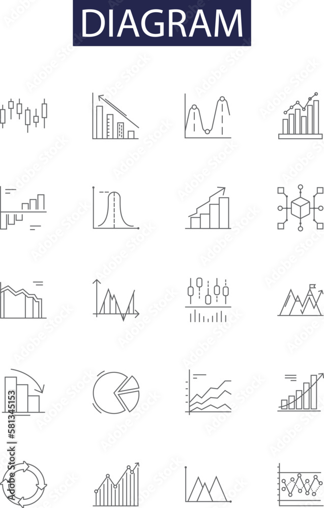 Diagram line vector icons and signs. chart, sketch, graph, map, outline ...