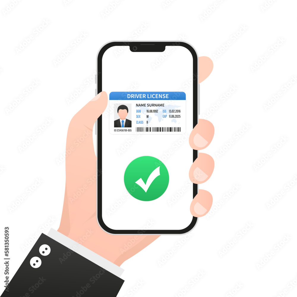 Digital driver license on smartphone, phone screen logo design. license ...