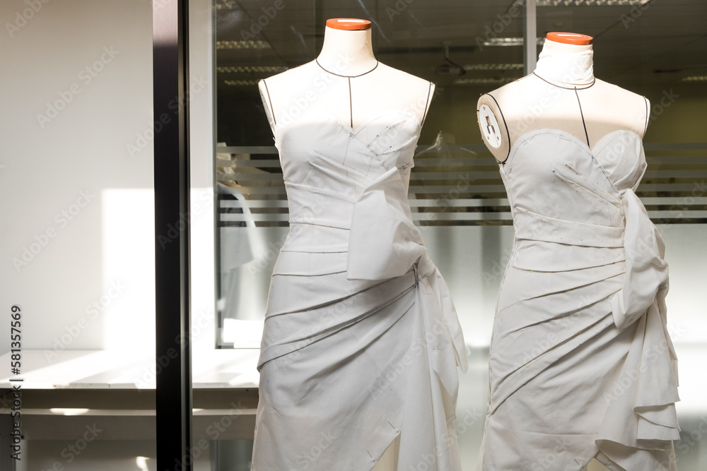 Tailor's textile female mannequin with black lines covered with canvas ...