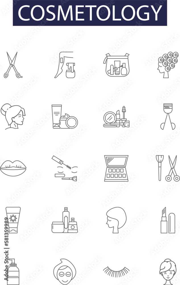 Cosmetology line vector icons and signs. salons, makeup, aesthetics ...