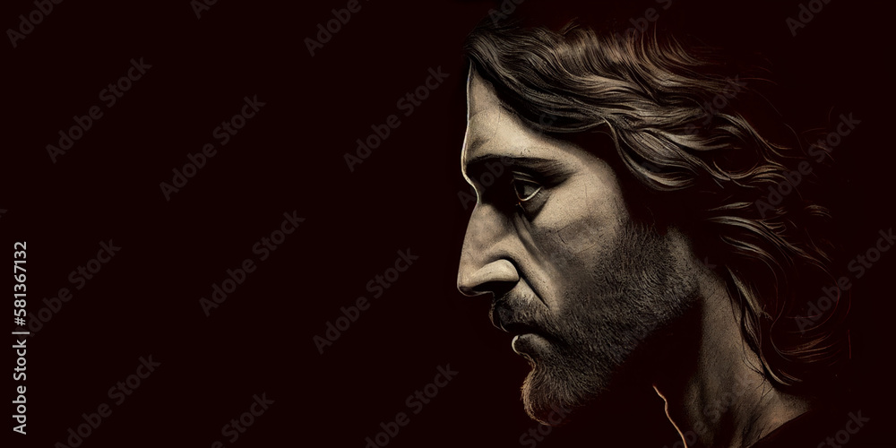 Jesus Christ face side profile with copy space created with Generative ...