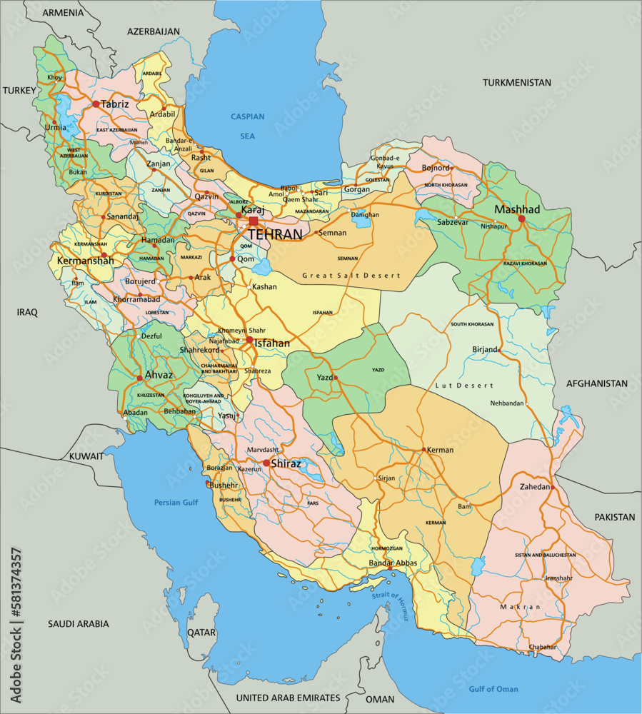 Iran - Highly detailed editable political map with labeling. Stock ...