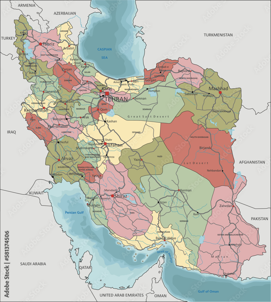 Iran - Highly detailed editable political map with labeling. Stock ...