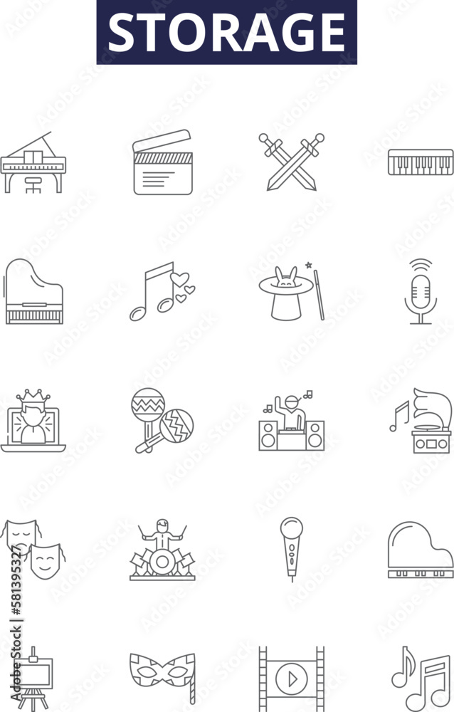 Storage line vector icons and signs. container, technology, business ...