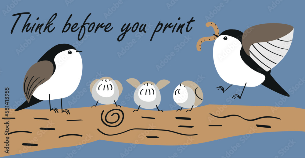 Think before printing. Think before you print text with tree branch and ...