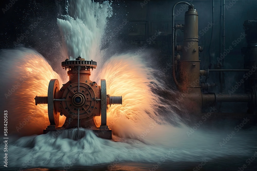 Water flowing vigorously from fire automatic sprinkler system at Power ...