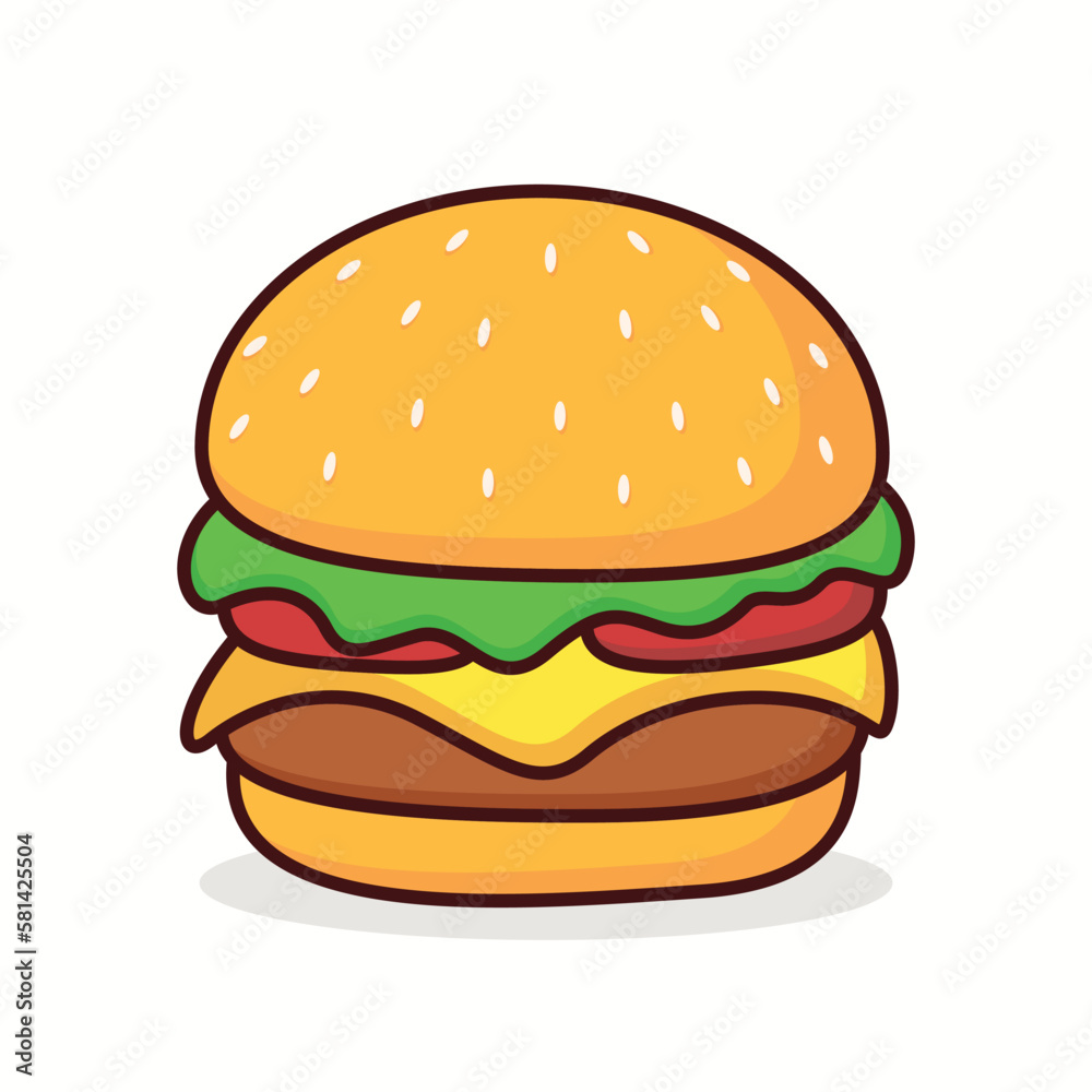 Cute burger cartoon icon vector illustration. Delicious cheeseburger ...
