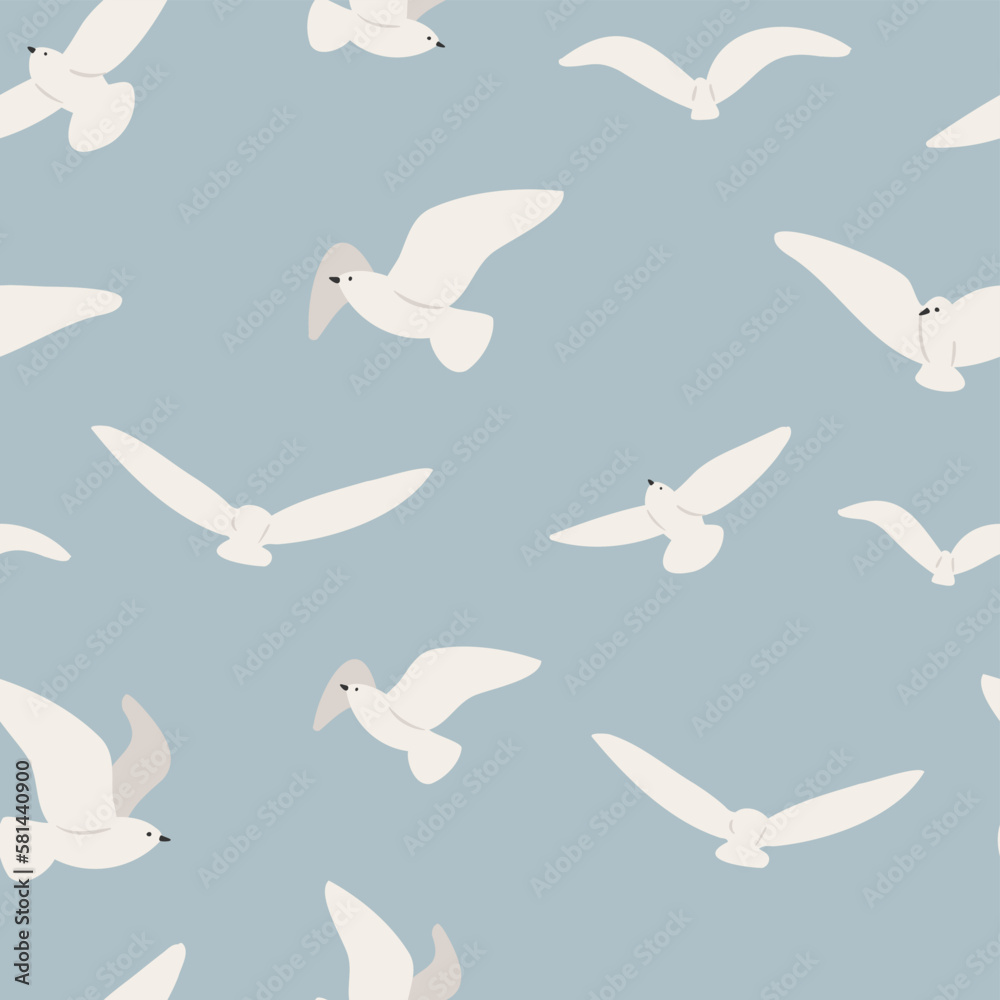 coastal seamless pattern, flying seagull digital paper, sea lion ...