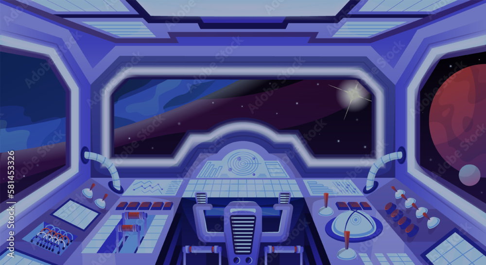 Spaceship or rocket interior. Fantastic starship or spacecraft cockpit ...