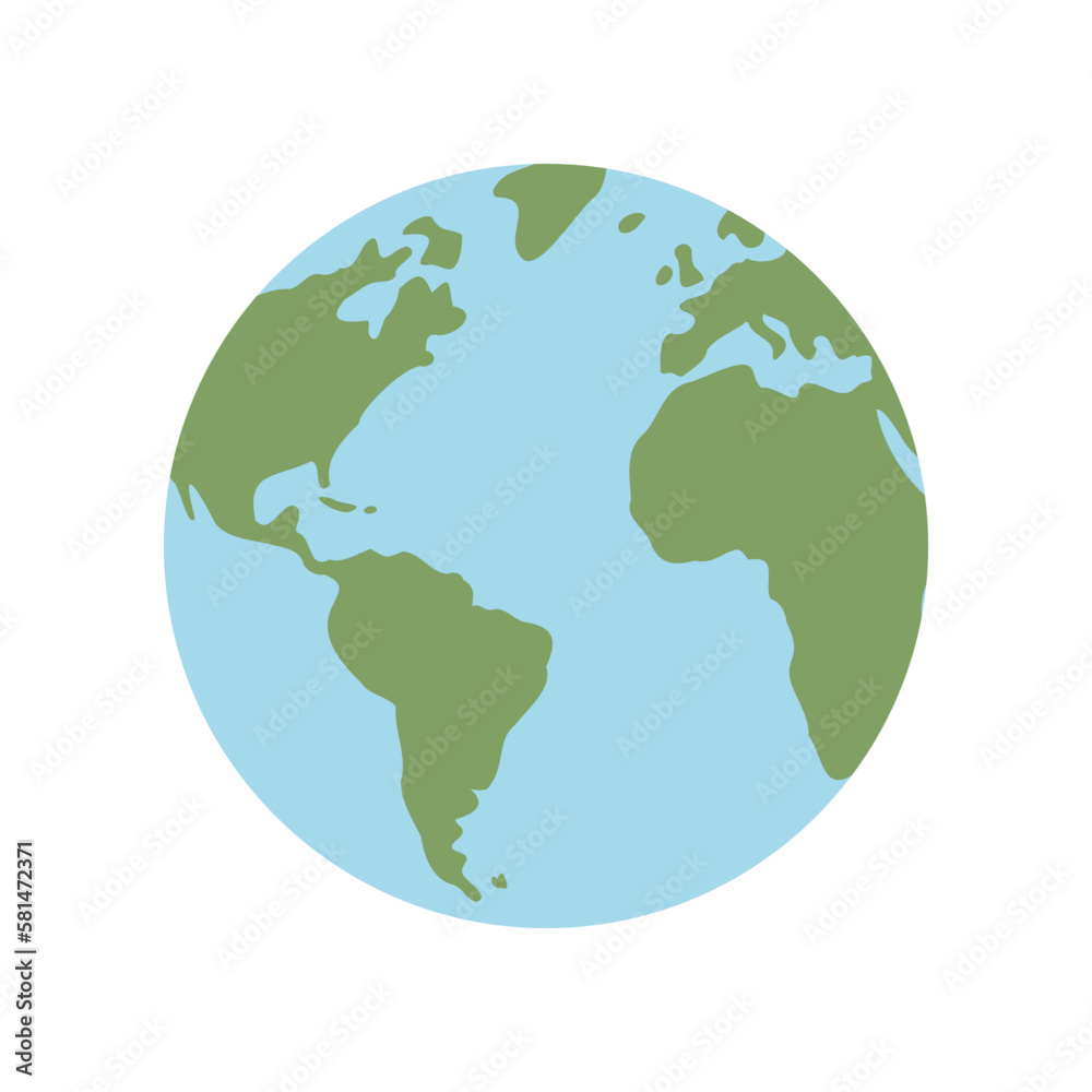 Globe world map. Planet earth flat vector illustration. Doodle map with ...