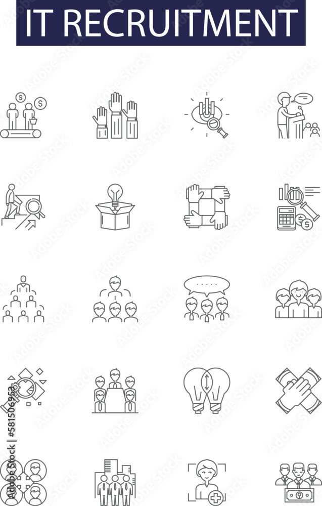It recruitment line vector icons and signs. job sourcing, talent ...
