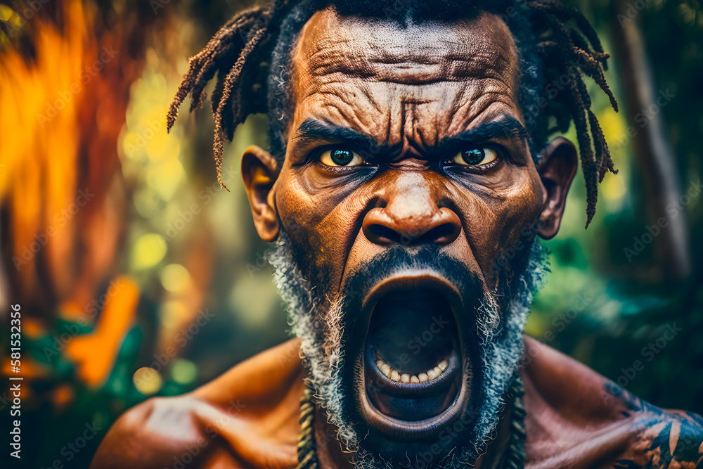 African American male screaming with a menacing look, opening his mouth ...