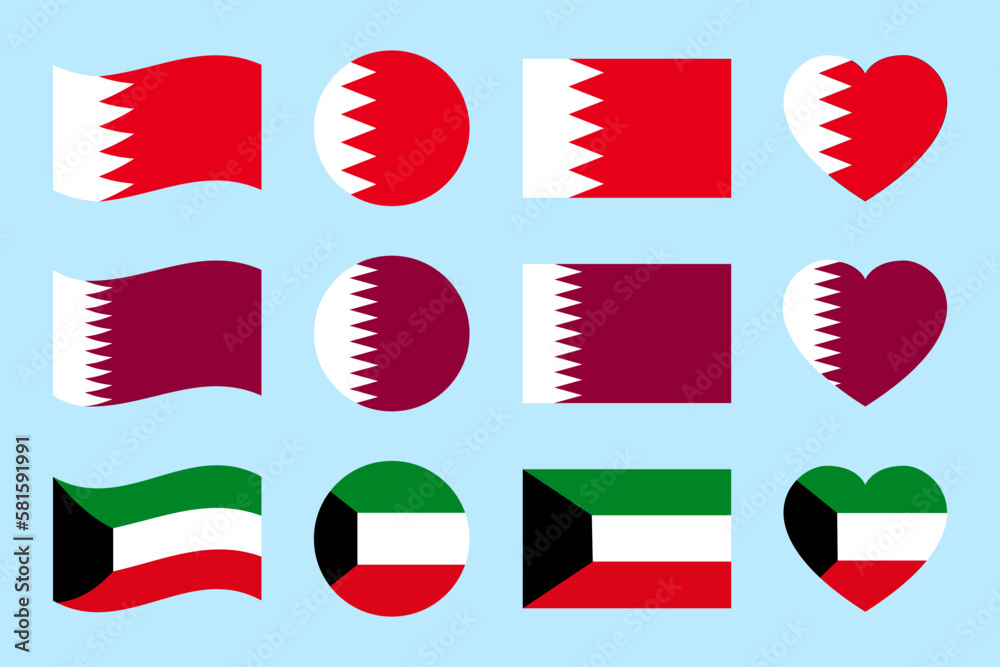 Vetor Bahrain, Kuwait, Qatar flags vector illustration. Bahrani ...