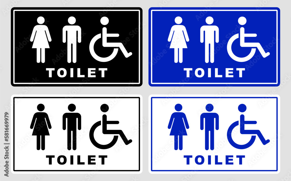 set bundle toilet sign printable public signage symbol wc simple black ...