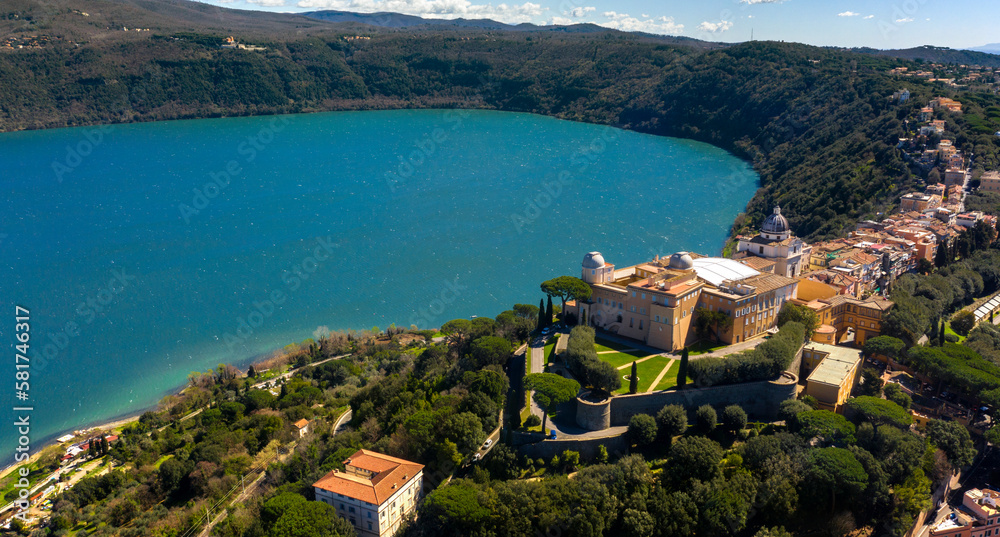 Aerial view of the Papal Palace of Castel Gandolfo, near Rome, Italy ...