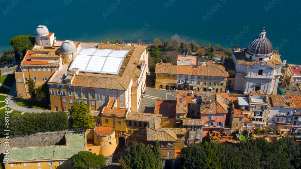 Aerial view of the Papal Palace of Castel Gandolfo, near Rome, Italy ...