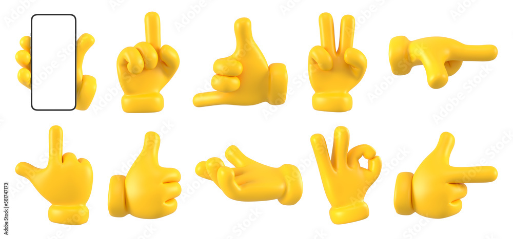 Yellow emoji collection icon character hands gesture. Set with hands ...