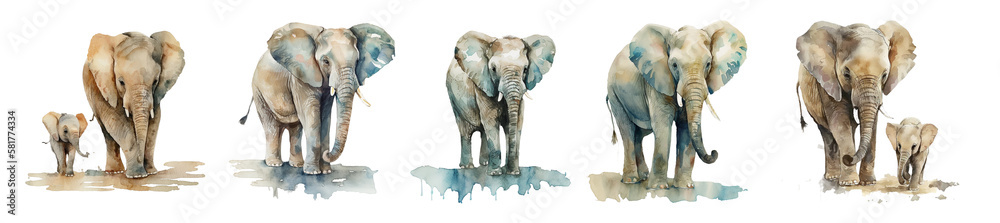 Ilustración de Stock Elephants - African savannah animals. Watercolor ...