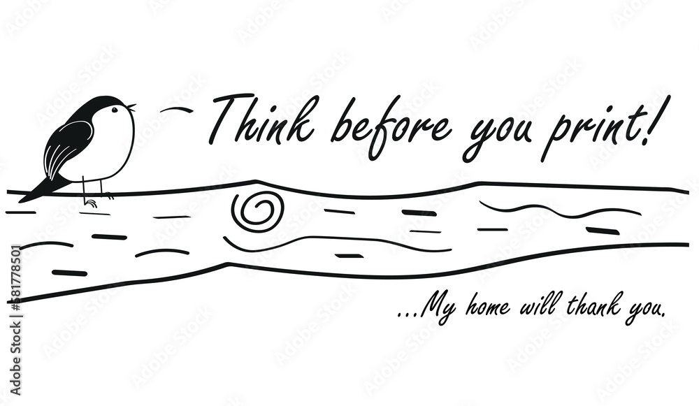 Vector de Stock Think before printing. Think before you print text with tree branch and bird ...