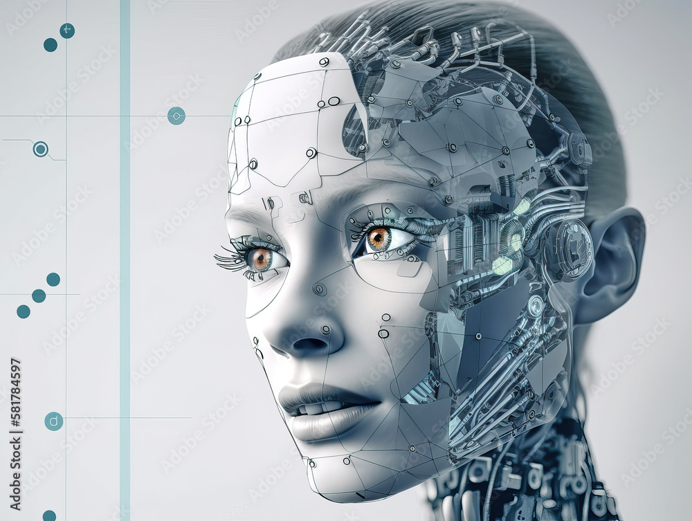 3D rendered Portrait of a photorealistic female robot, artificial ...