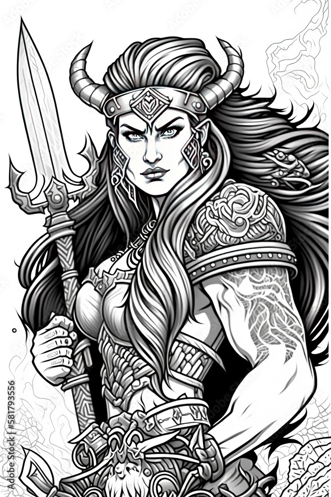 A colouring book page: Viking warrior, Norse mythology, Vikings created ...