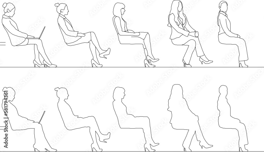 Vector illustration sketch of ideal size people sitting on bench and ...