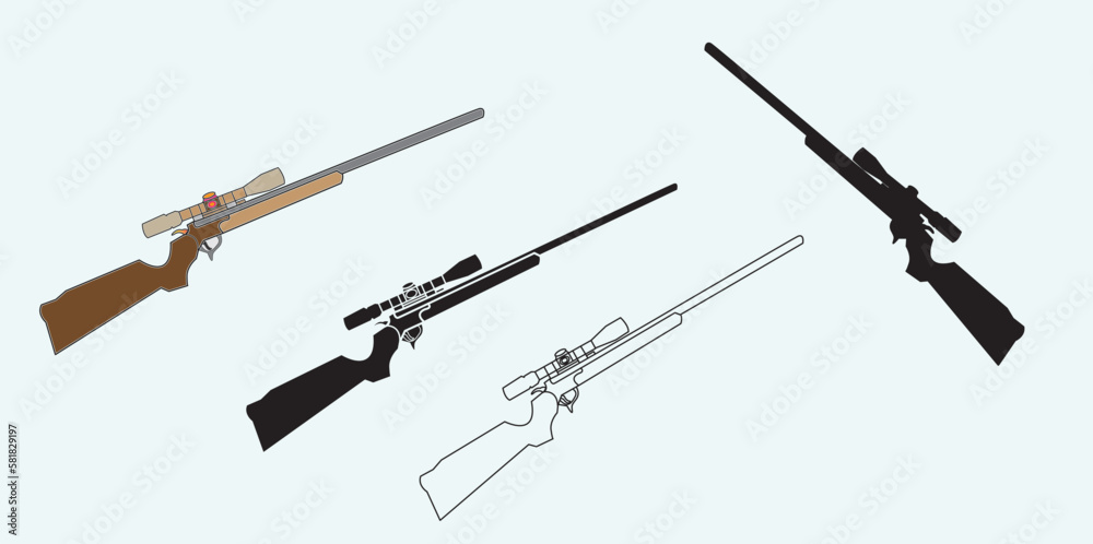 Collection of rifle vector silhouette illustration isolated on white ...
