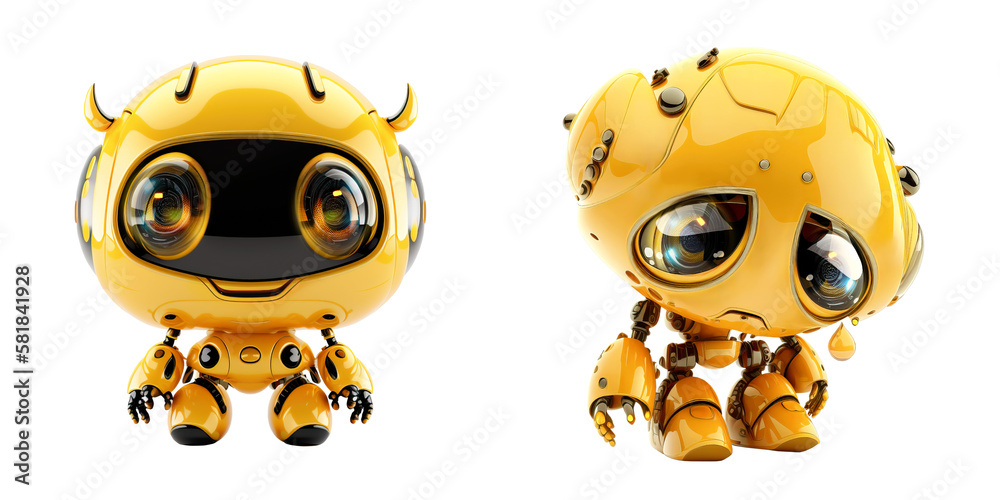 Cute yellow robots emoji, funny robot facial expressions: smiling and ...
