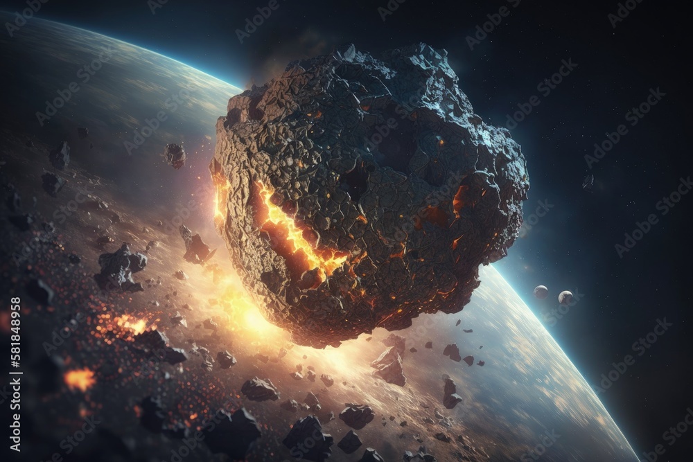 Meteor illustration towards earth, apocalypse concept. Generative AI ...