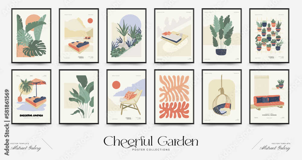 Nature, garden and landscape poster template or card. Flowers and ...