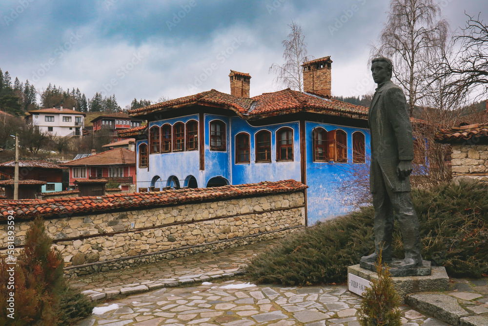 Blue house in the charming city of Koprivshtitsa (Панагюрище) with the ...