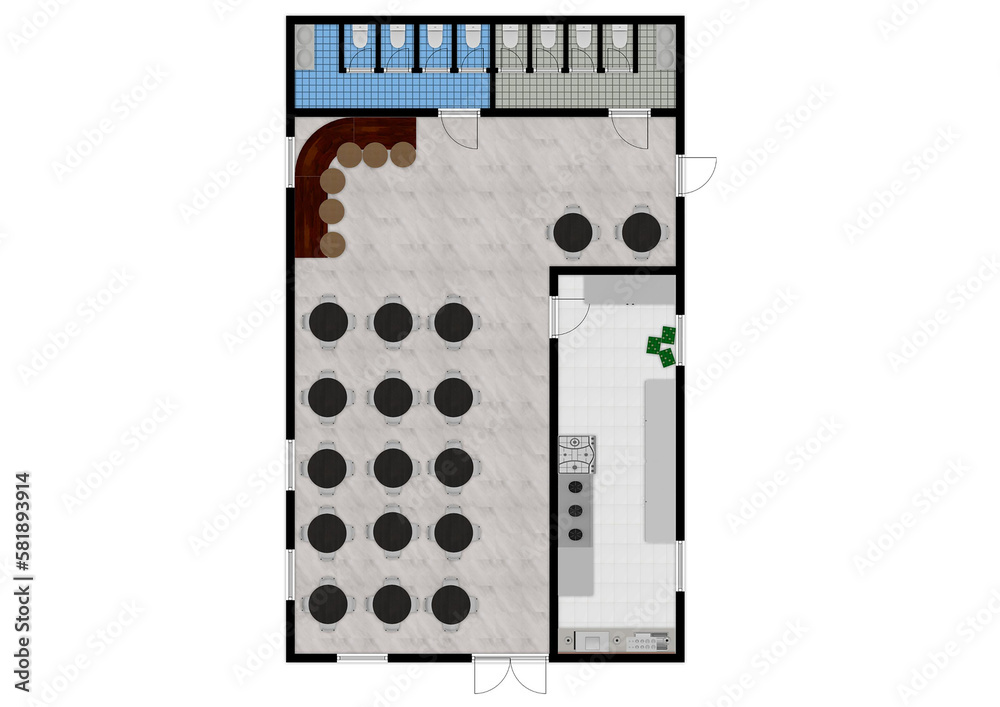 Cafe top view plans. Restaurant floor plan 3d with the furniture ...